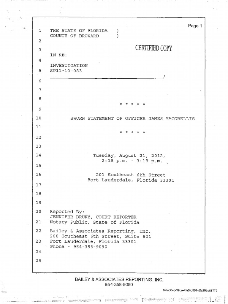 Sworn Statement of Officer Yacobellis | PDF | Lawyer | Law Enforcement