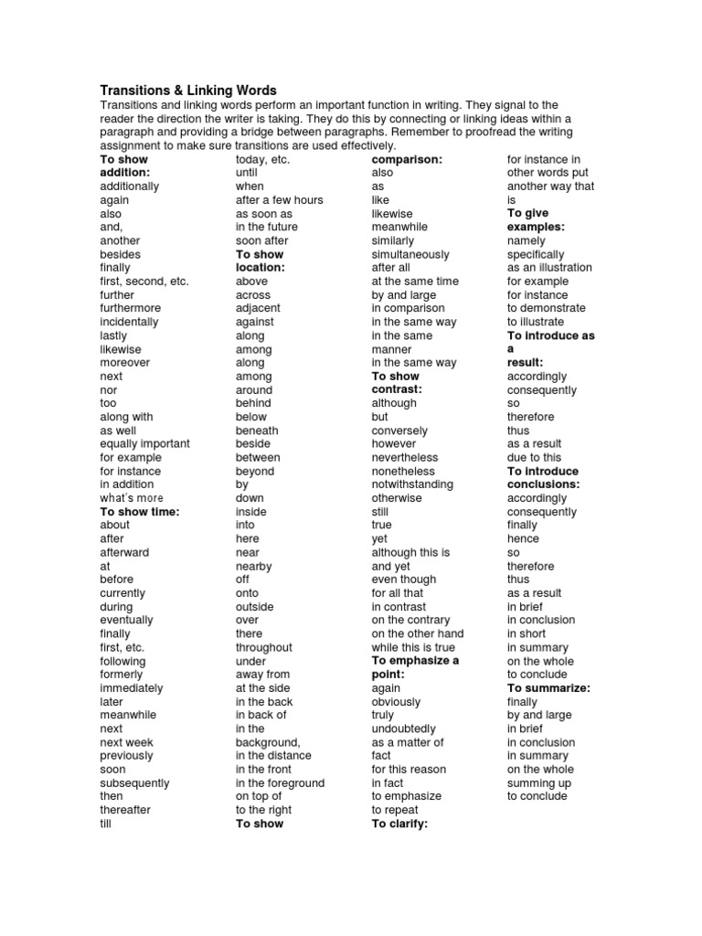 Addition Transition Words Explained | PDF | Career & Growth | Foreign ...