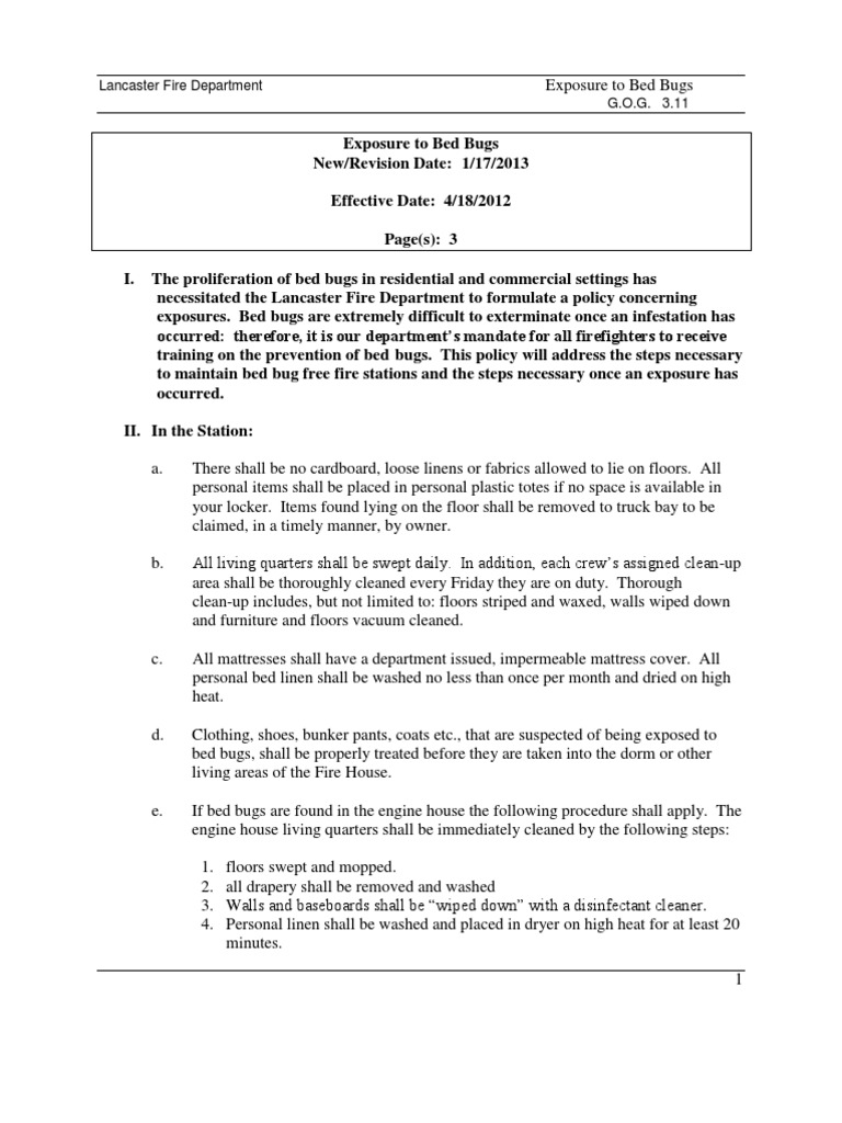 Lancaster Fire Department Bed Bug Policy | PDF | Bed | Firefighter