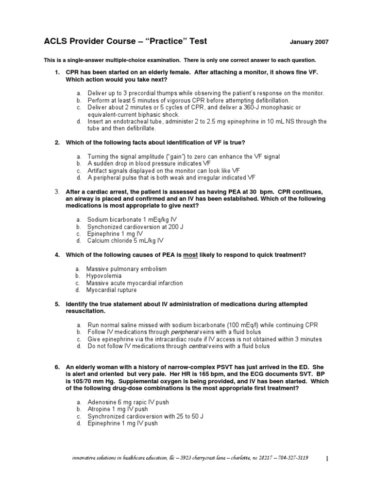 ACLS Practice Test2 | PDF | Cardiovascular System | Heart