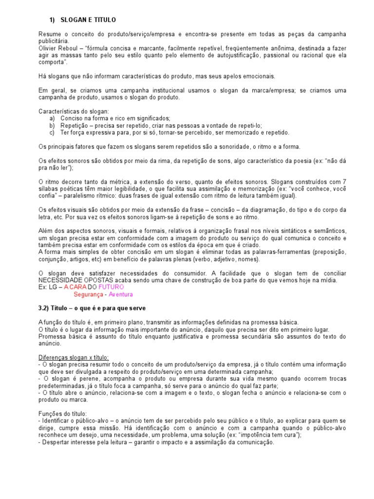 Slogan: Conceito e Funções Publicitárias | PDF | Publicidade | Imagem