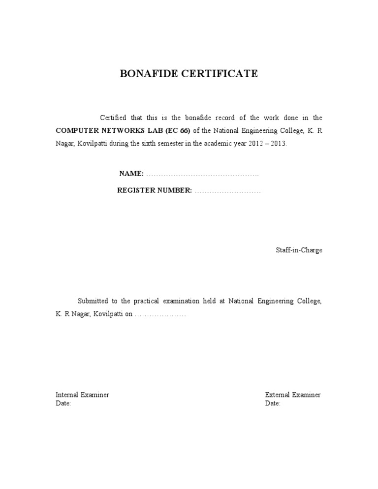 Bonafide Certificate - NW Lab | PDF | Art | Technology & Engineering