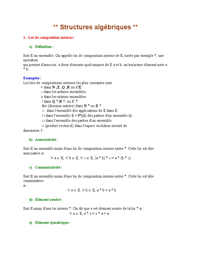 1) Structure Algebrique | PDF | Groupe (Mathématiques) | Logique ...