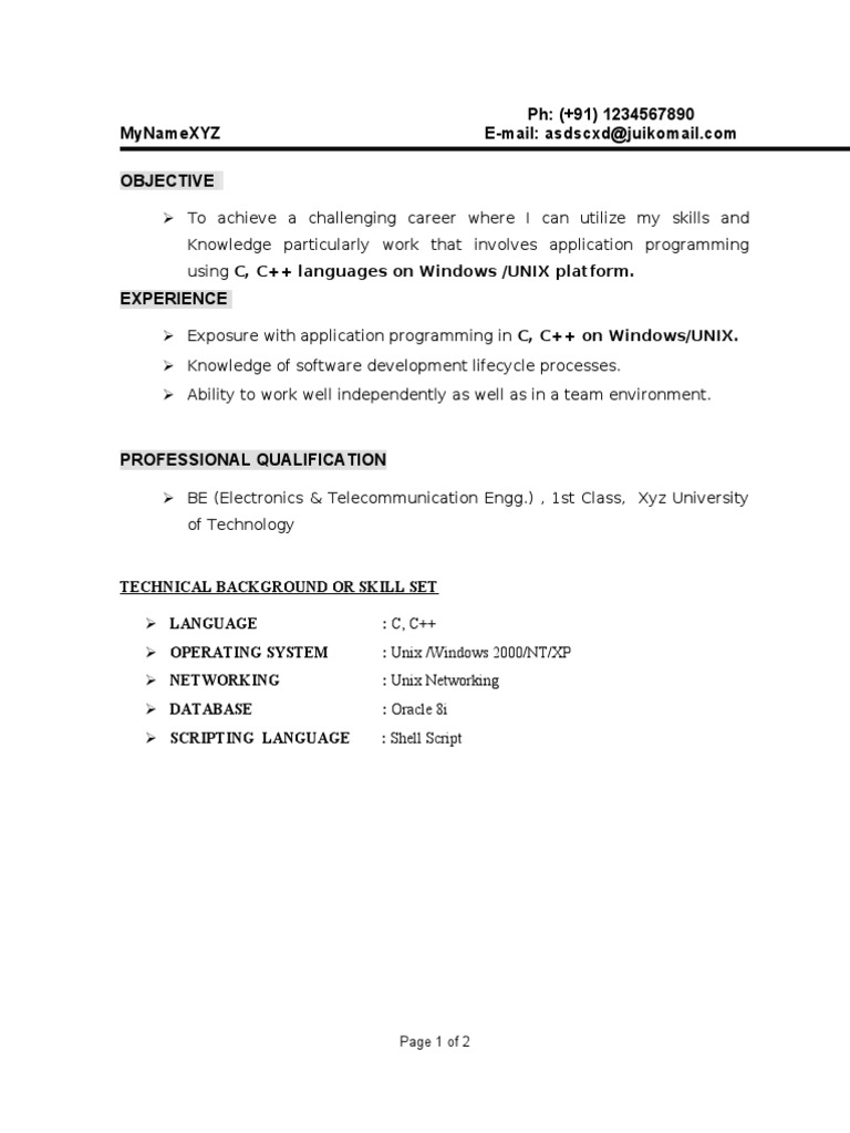 C++ Developer Resume for Freshers | PDF | Art | Technology & Engineering