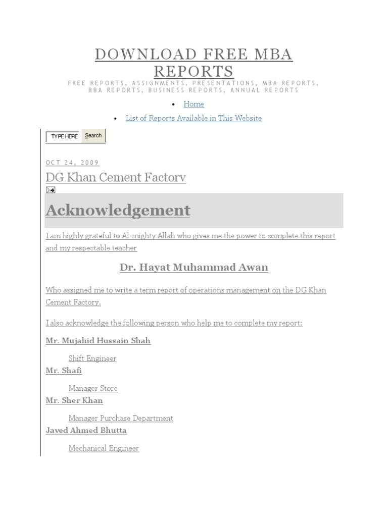 DG Khan Cement Factory Operations Report | PDF | Inventory | Industries