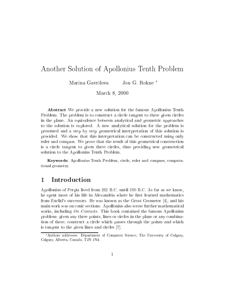 Another Solution of Apollonius Tenth Problem | PDF | Circle ...