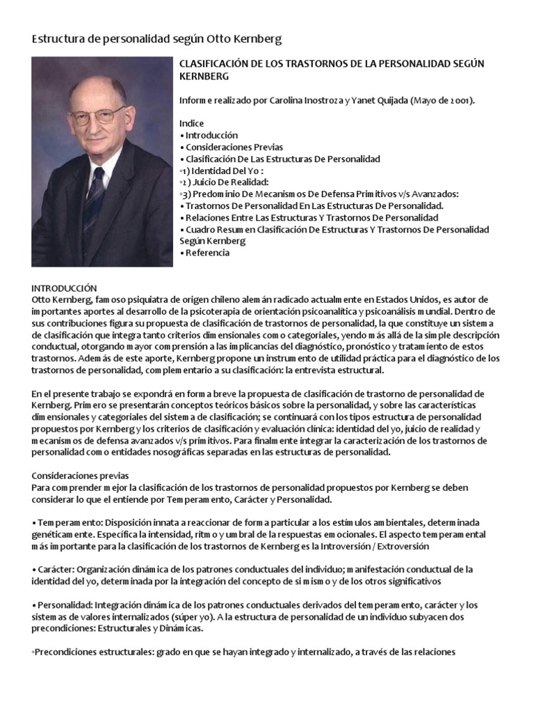 Estructura de personalidad según Otto Kernberg | PDF | Neurosis | Psicosis