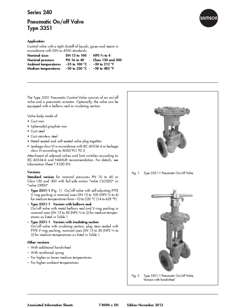 Fig. 1 Type 3351-1 Pneumatic On/off Valve | PDF | Valve | Pressure
