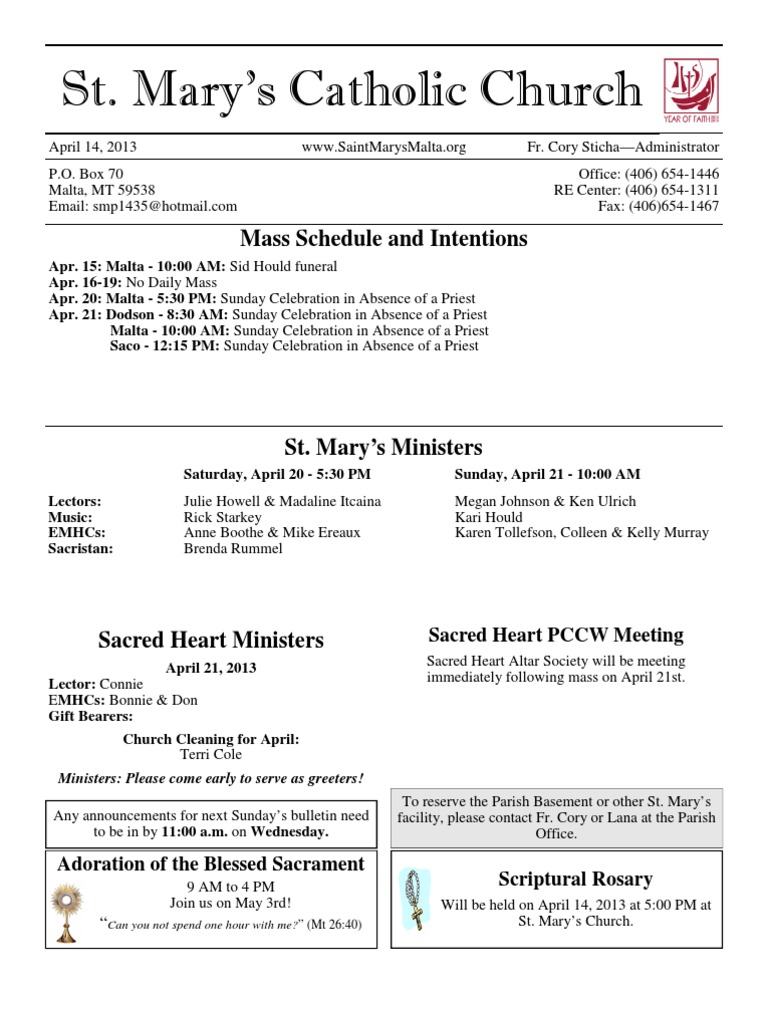 St. Mary's Catholic Church: Mass Schedule and Intentions | PDF | Mass ...