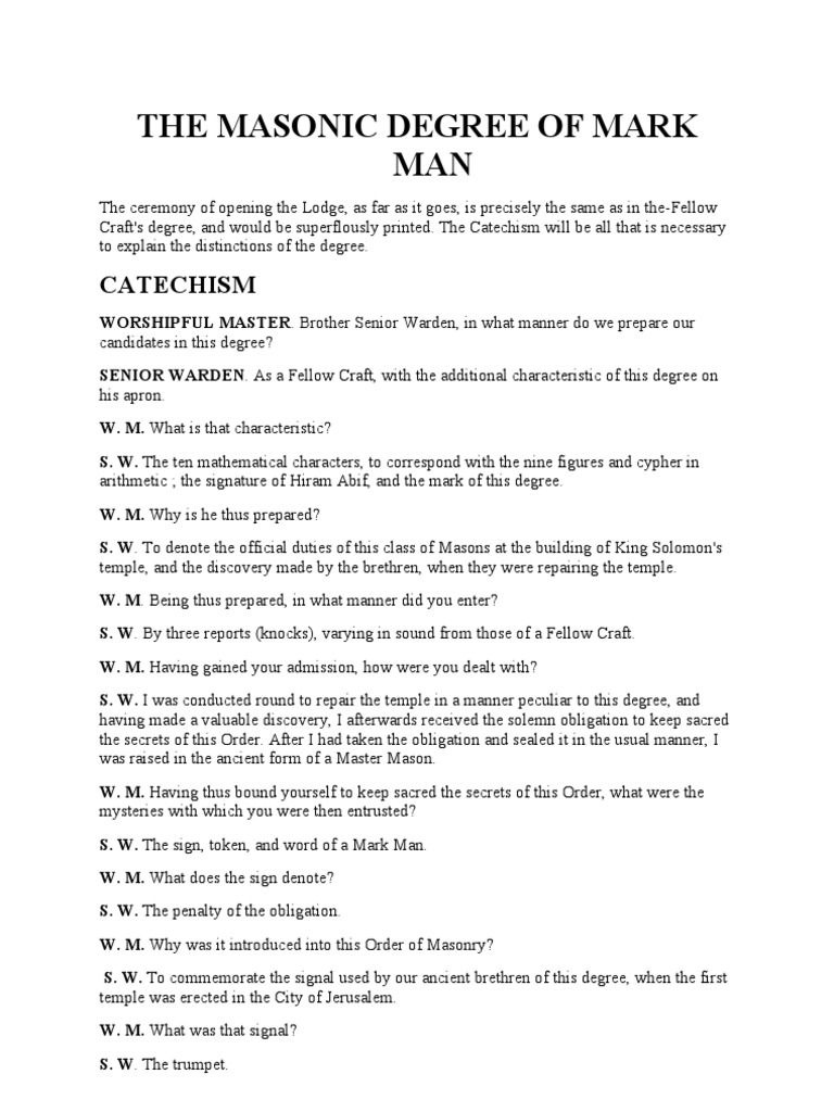 Mark Master Mason Degree Explained | PDF | Freemasonry