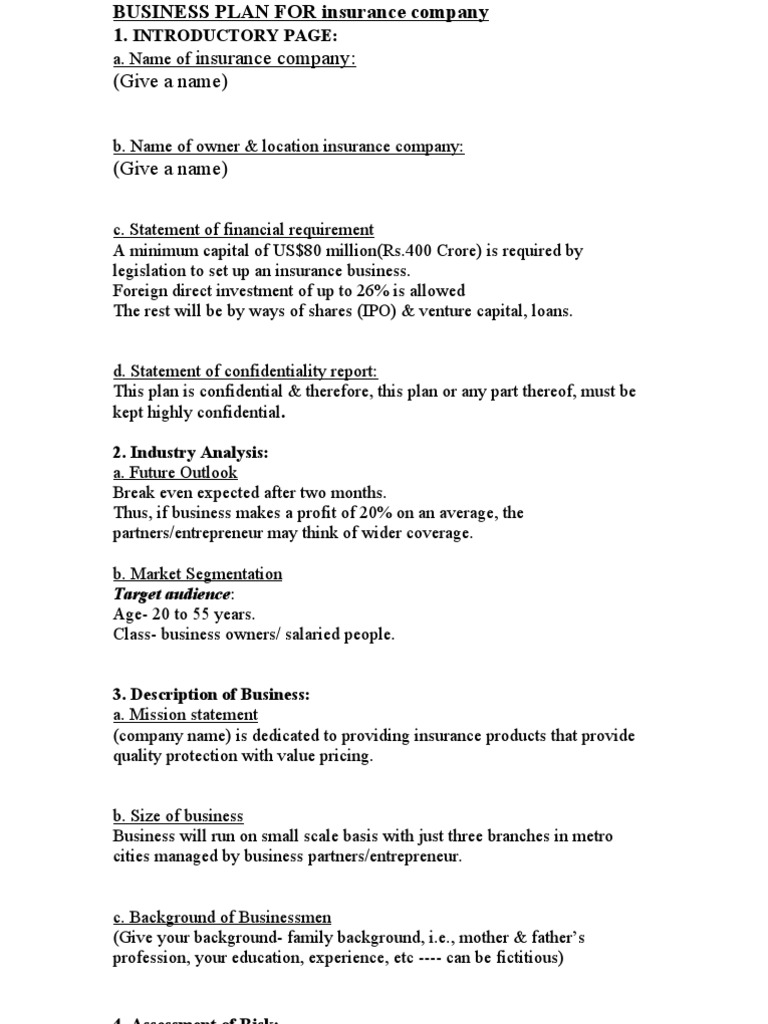 BUSINESS PLAN For Insurance Unit | PDF