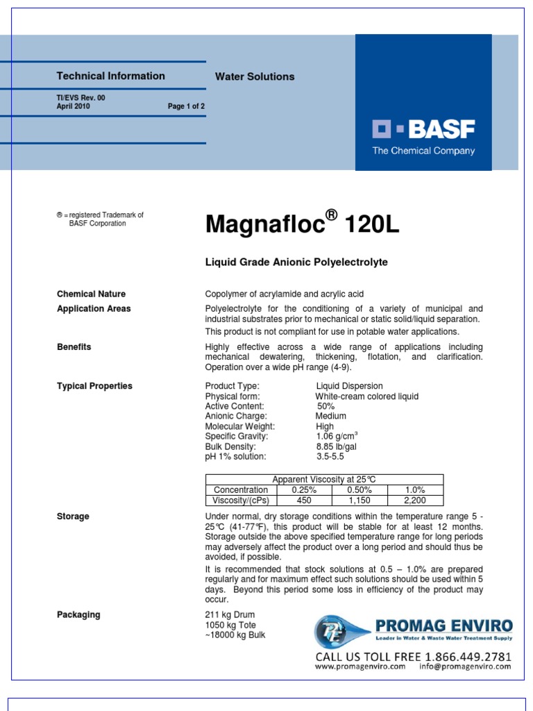 Chemicals Zetag DATA LDP Magnafloc 120L - 0410 | PDF | Liquids ...