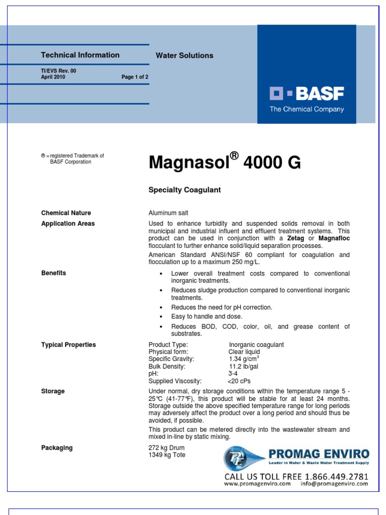 Chemicals Zetag DATA Magnasol 4000 G - 0410 | PDF | Chemistry | Materials