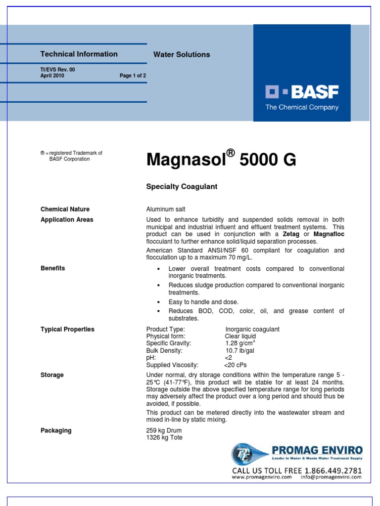Chemicals Zetag DATA Magnasol 5000 G - 0410 | PDF | Chemistry | Industries