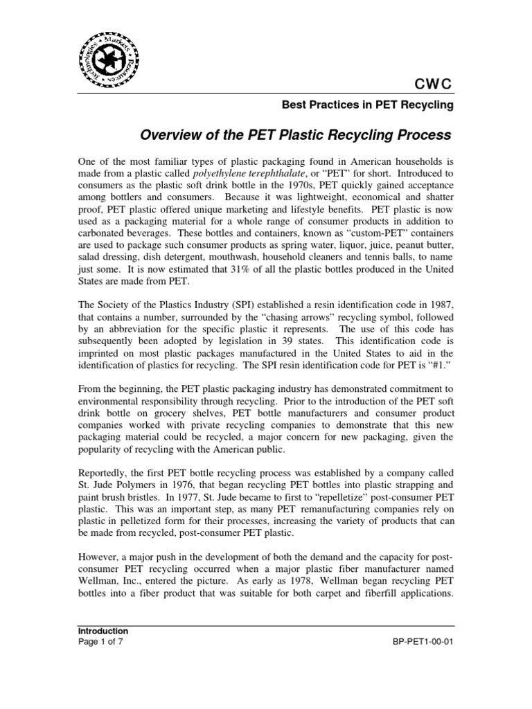 Overview of The PET Plastic Recycling Process | Download Free PDF ...