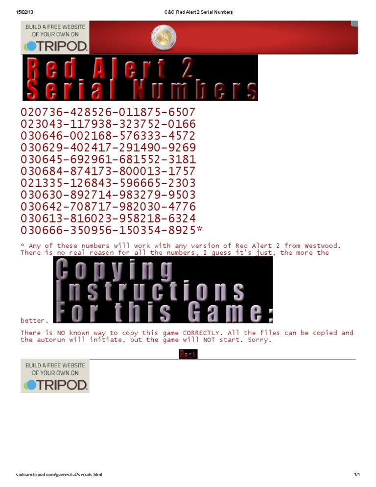 C&C Red Alert 2 Serial Numbers | PDF