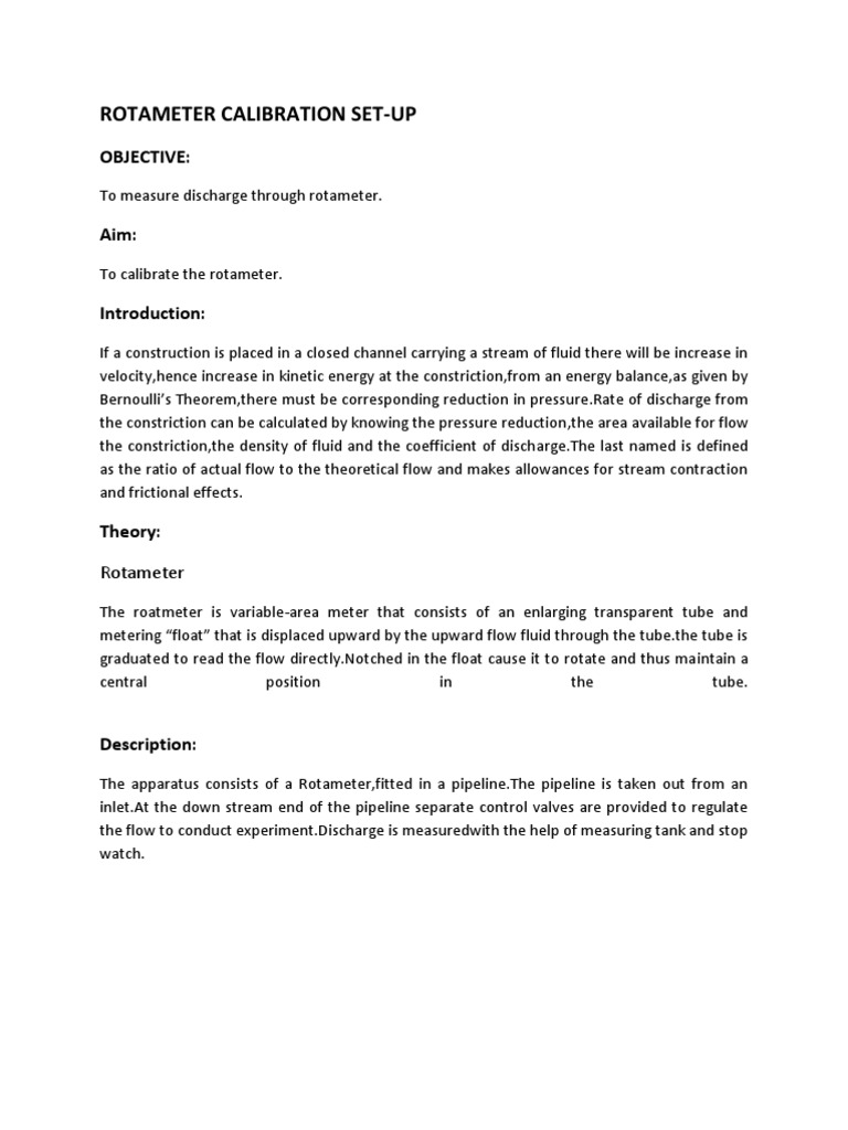 Rotameter Calibration Set | PDF | Pump | Buoyancy