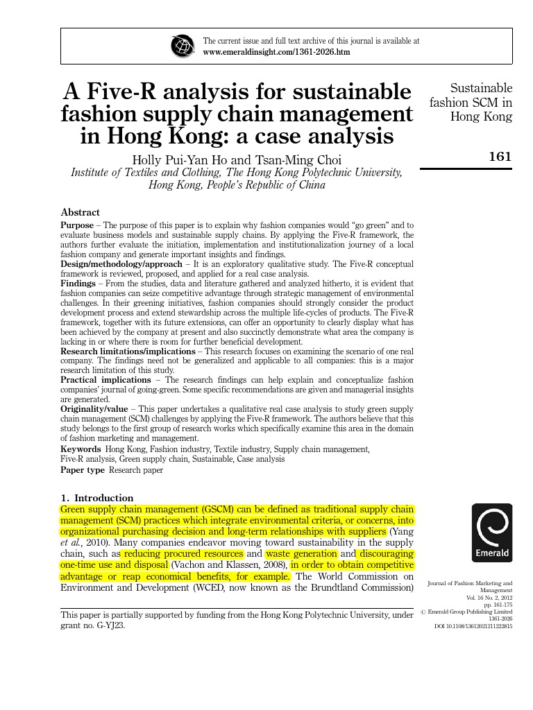 A Five R Analysis of Sustainable Supply Chain Management in Hongkong ...