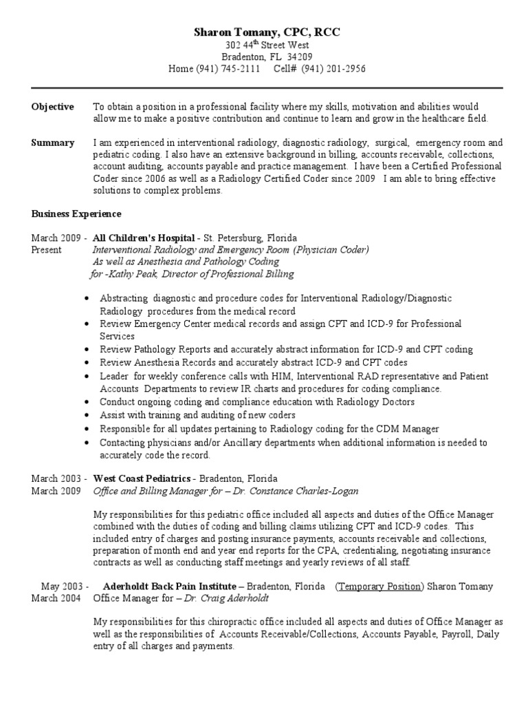 Sharon Tomany, CPC, RCC: Objective | PDF | Radiology | International Statistical Classification ...