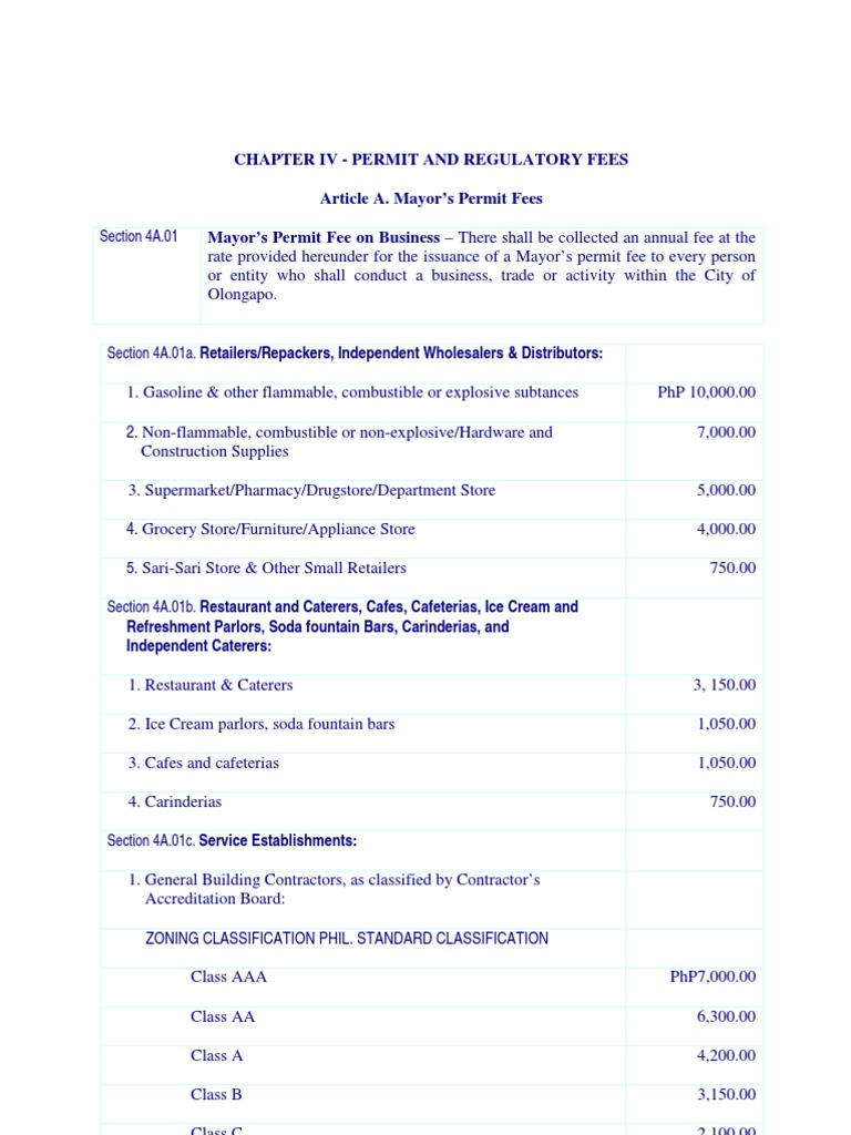 O.C. Mayors Permit Fees | Lease | Taxes