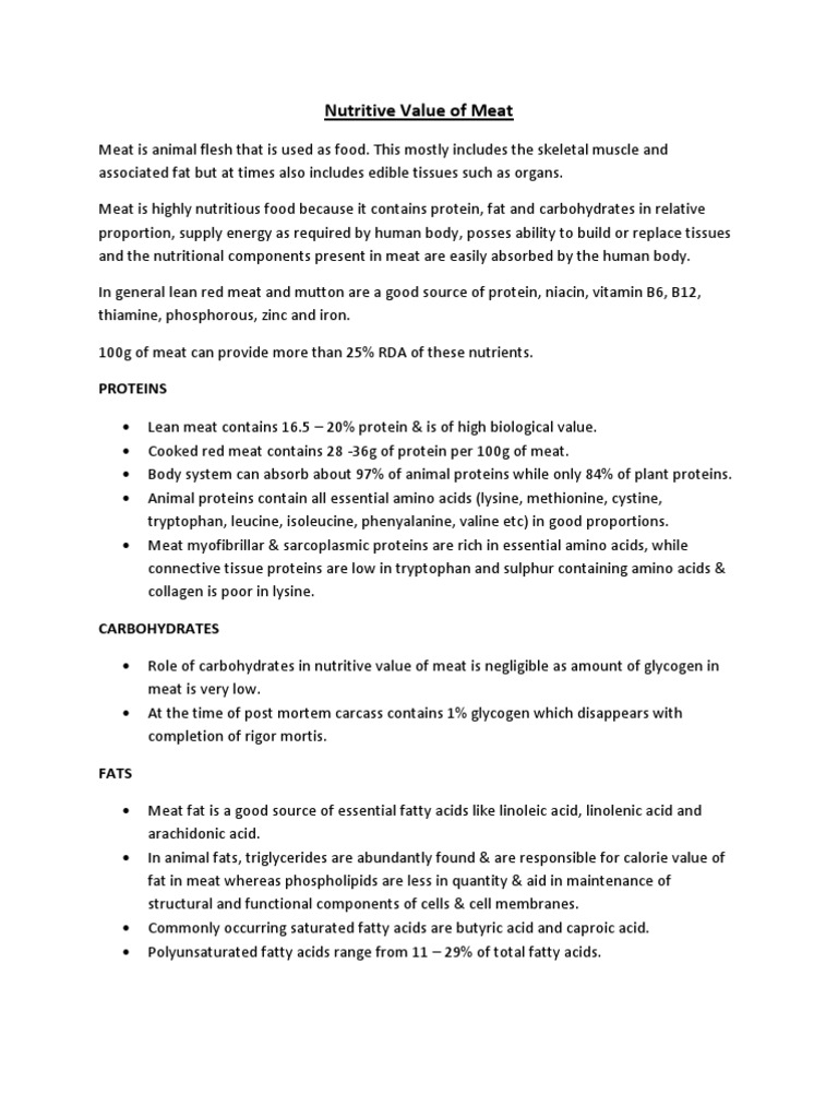 Nutritional Value of Meat Explained | PDF | Meat | Nutrition
