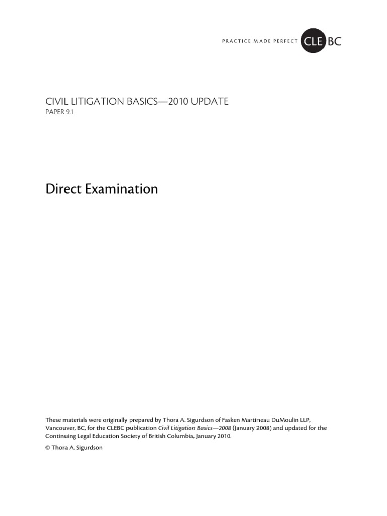 Direct Examination: Civil Litigation Basics-2010 Update | PDF | Witness ...