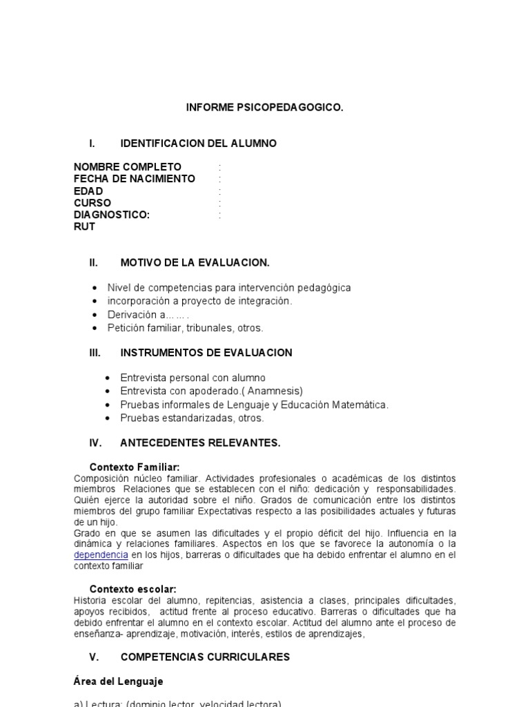 Formato Informe Pedagogico | PDF | Educación primaria | Cognición