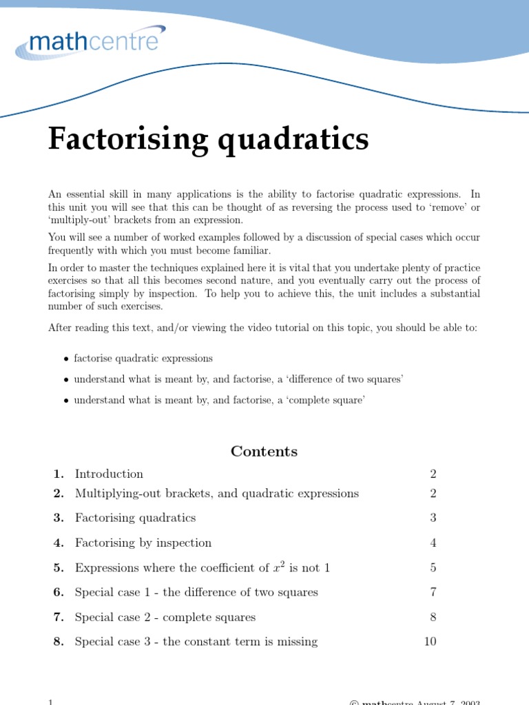 Web Factorisingquadratics | PDF