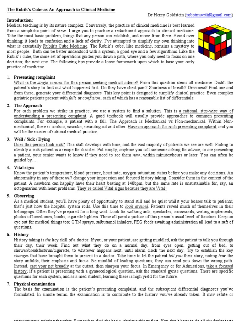 The Rubik's Cube Approach To Clinical Medicine | PDF | Patient | Medicine