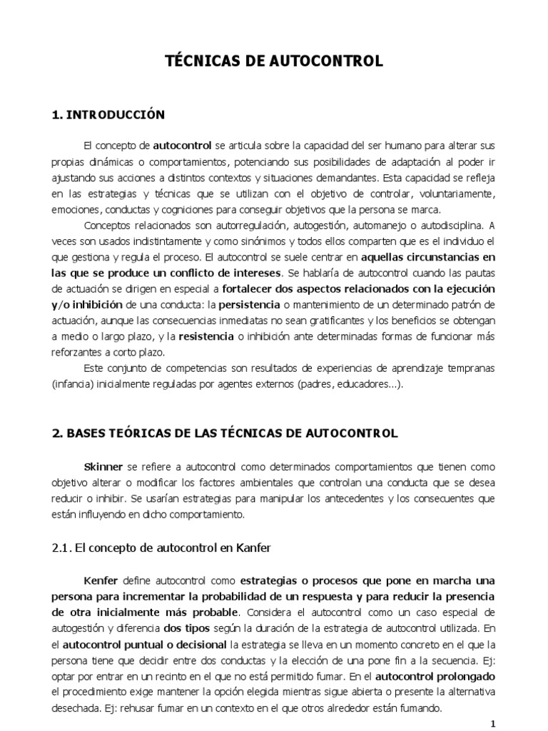 Técnicas de autocontrol | PDF | Comportamiento | Planificación