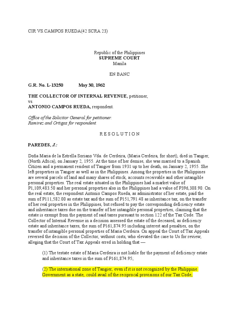 Cir Vs Rueda (42 Scra 23) | PDF | Estate Tax In The United States ...