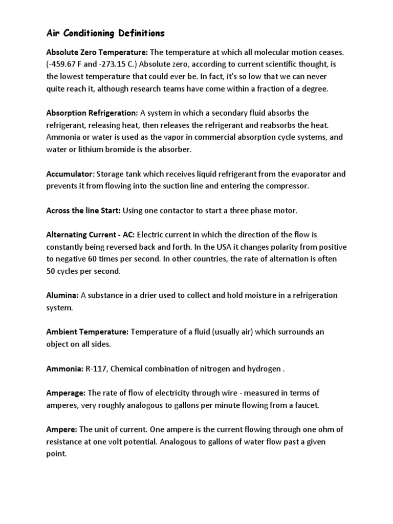 Air Conditioning Definitions | PDF | Gas Compressor | Heat Pump