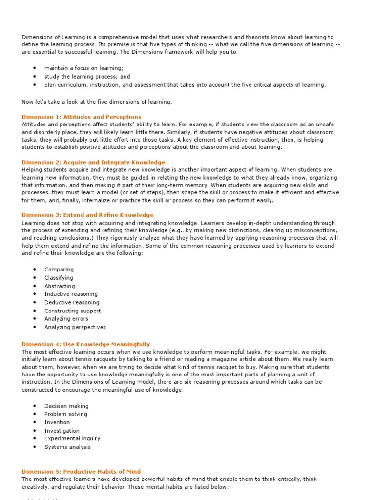 Dimensions of Learning Is A Comprehensive Model That Uses What ...