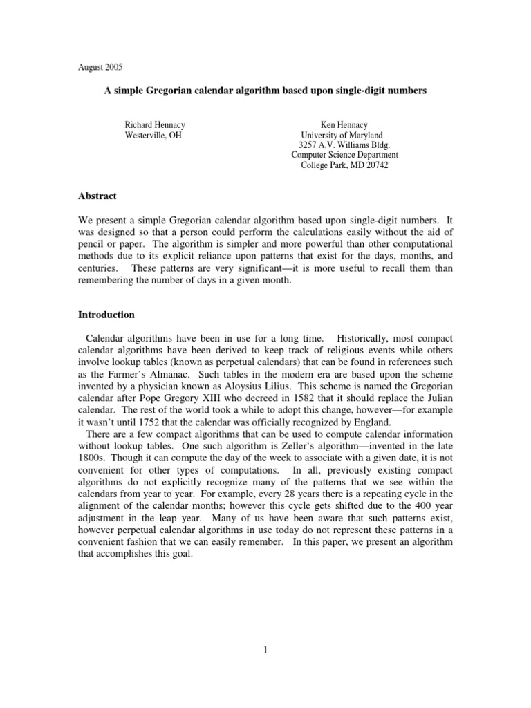 Simple Calendar Algorithm Guide | PDF | Calendar | Algorithms