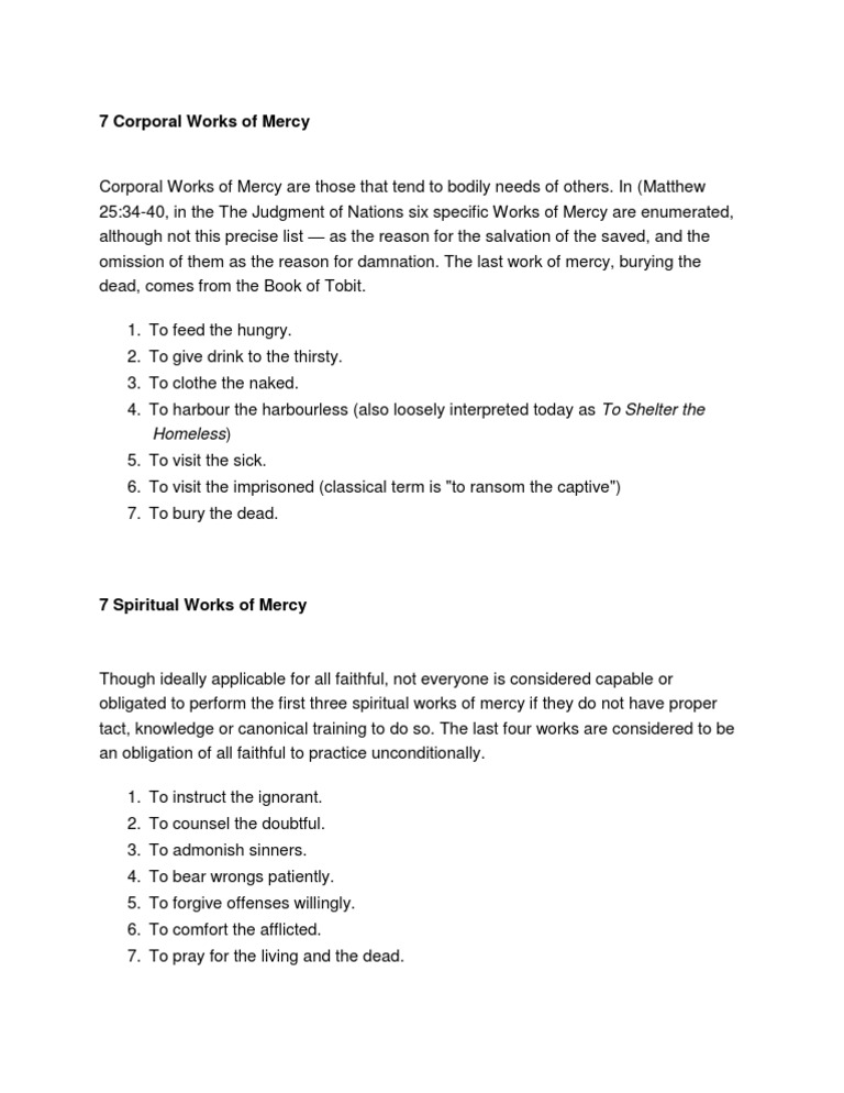 7 Corporal Works of Mercy | PDF