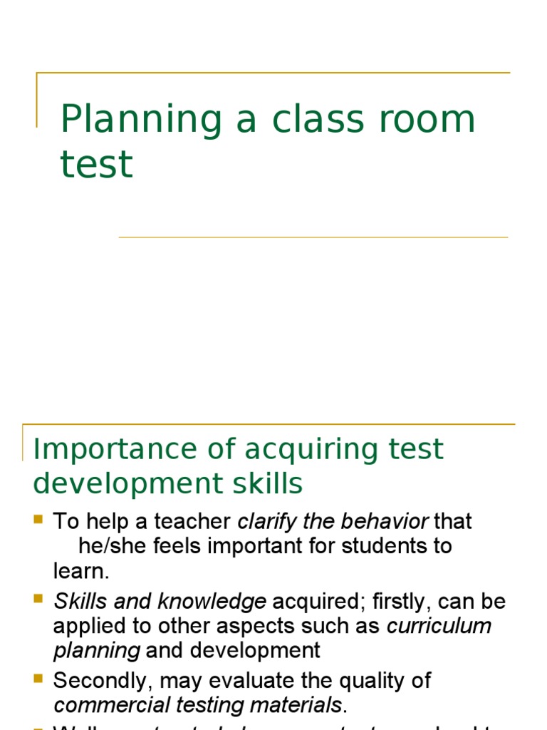 Planning Classroom Test | PDF | Test (Assessment) | Multiple Choice