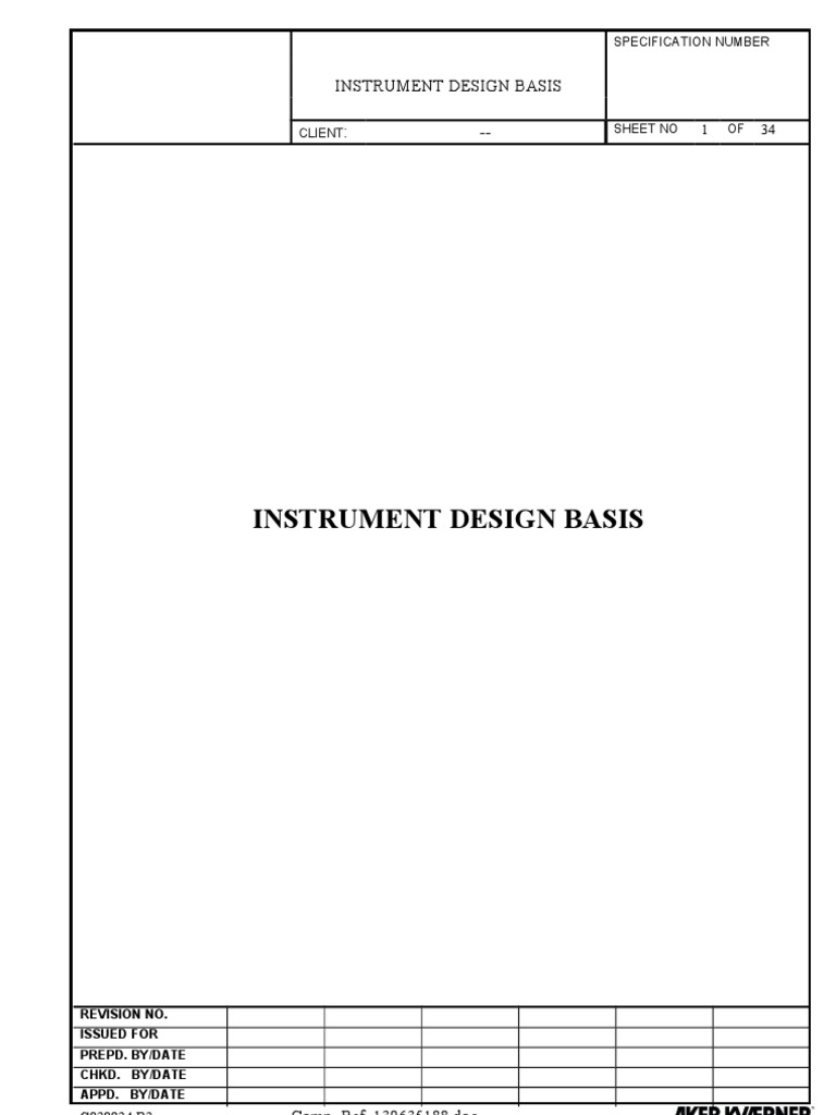 Specification for Instrument Design Basis for an Undisclosed Client ...
