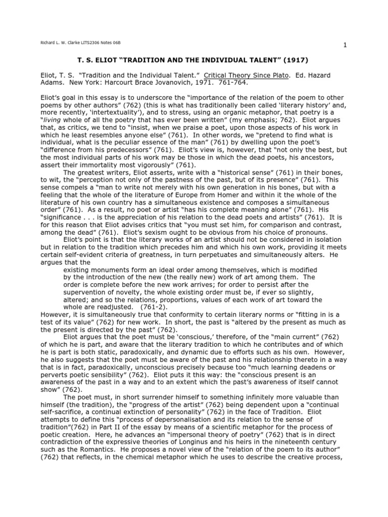 Tradition & Individual Talent | PDF | T. S. Eliot | Poetry