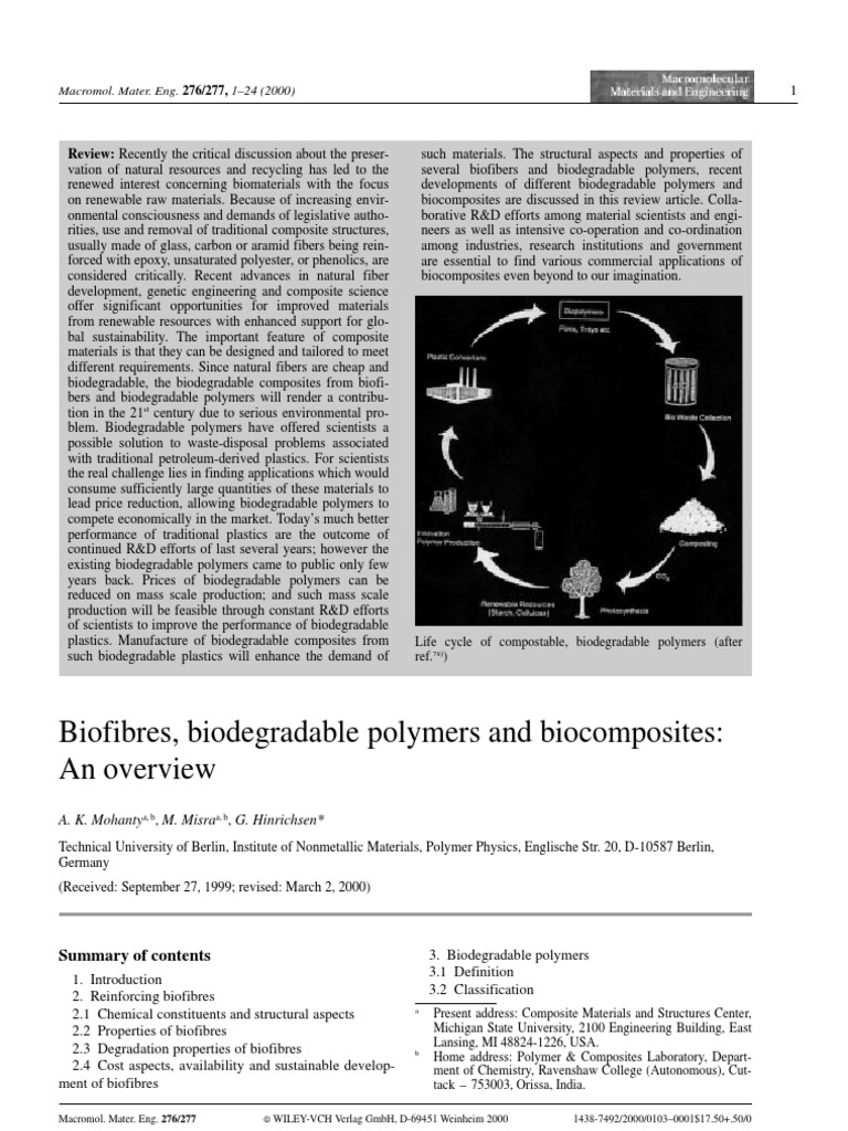 Biofibres Biodegradable Polymers and Biocomposites An Overview | PDF ...