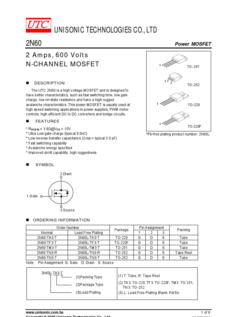 2N60 | PDF | Mosfet | Field Effect Transistor