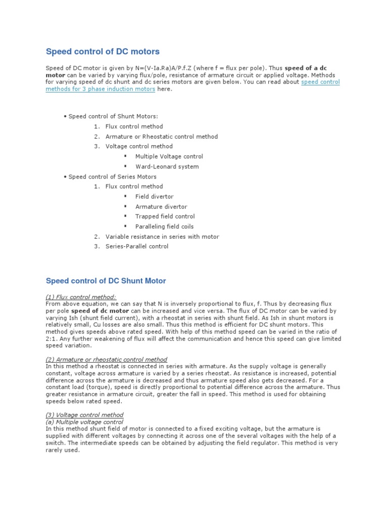 Speed Control Methods for DC Motors | PDF | Series And Parallel ...
