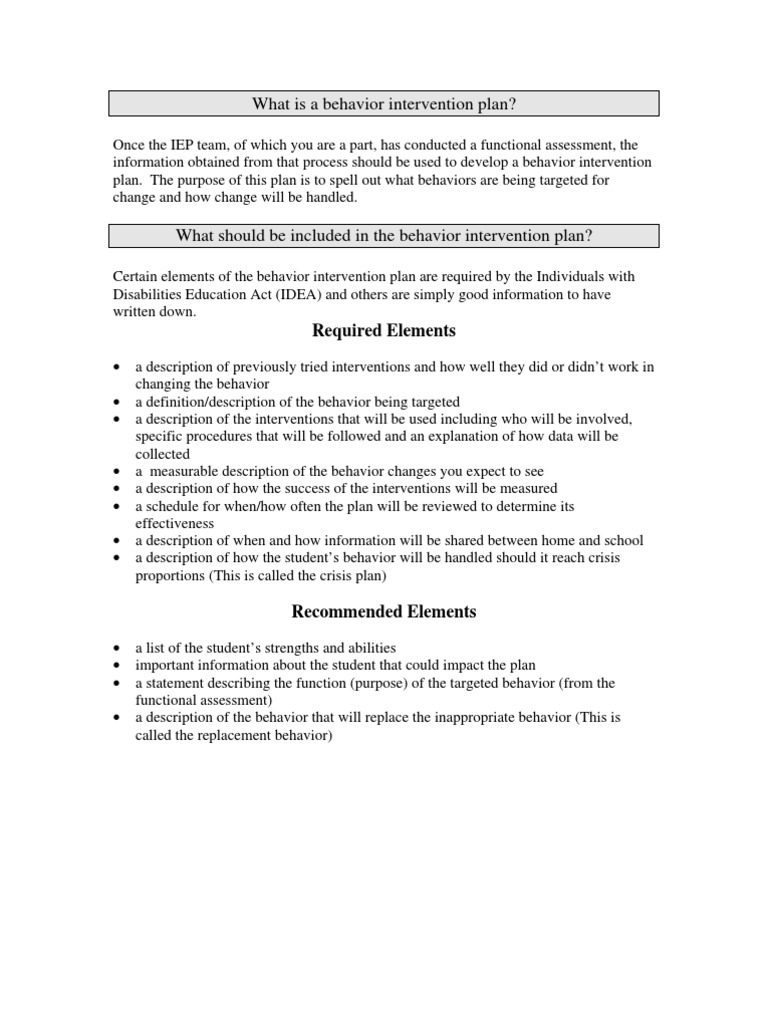 Behavior Intervention Plan | PDF | Reinforcement | Special Education