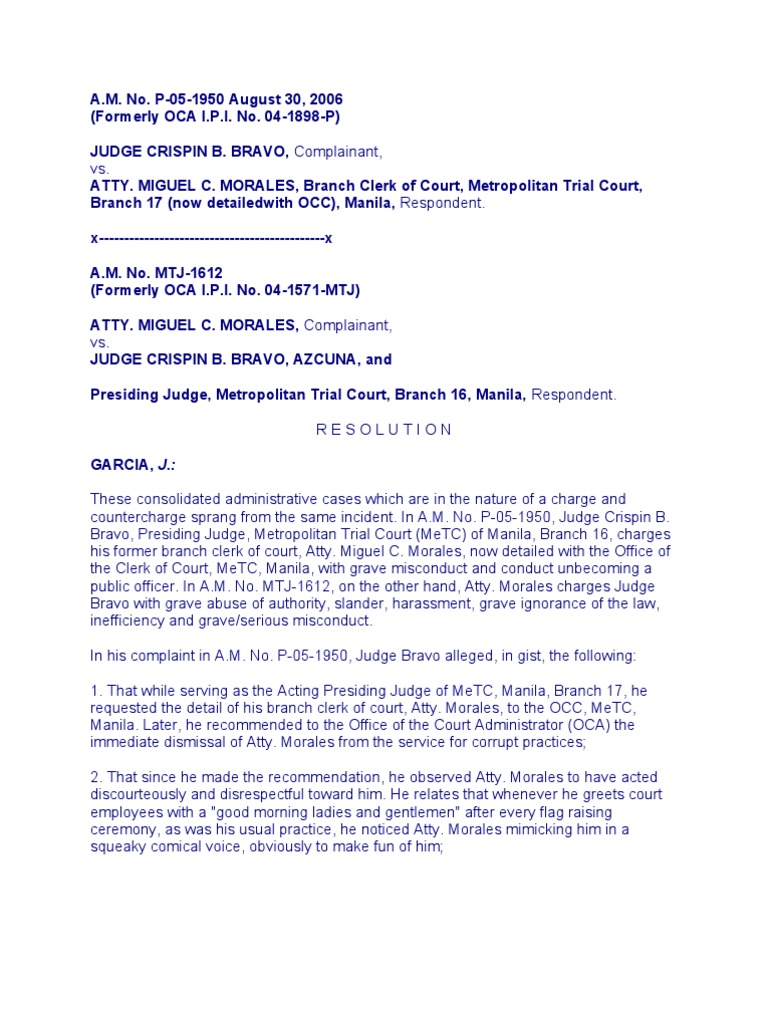Judge Crispin B. Bravo vs. Atty. Miguel C. Morales | PDF | Judiciaries ...