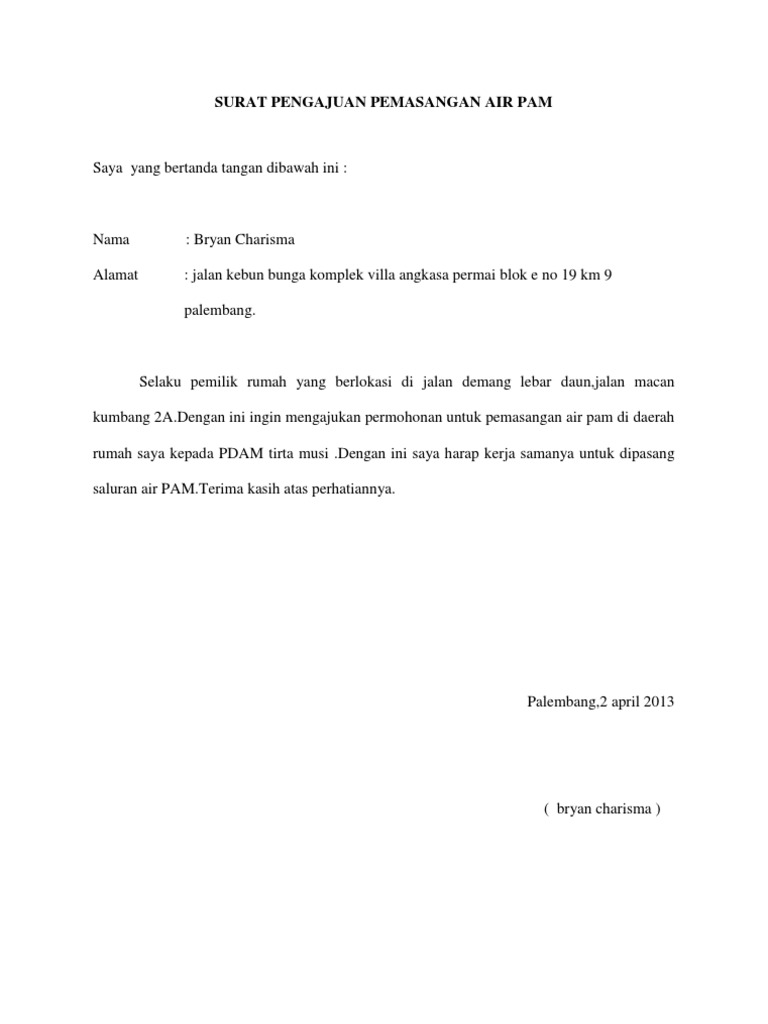 Surat Pengajuan Pemasangan Air Pam | PDF