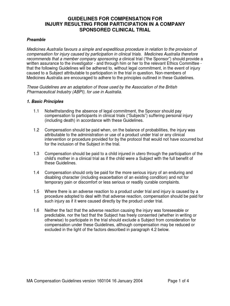 Compensation Guidelines | PDF | Clinical Trial | Medicine
