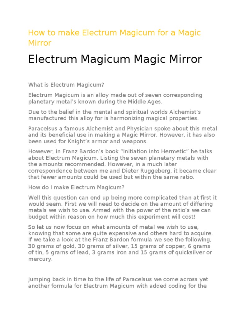 How To Make Electrum Magicum For A Magic Mirror | PDF | Metals ...