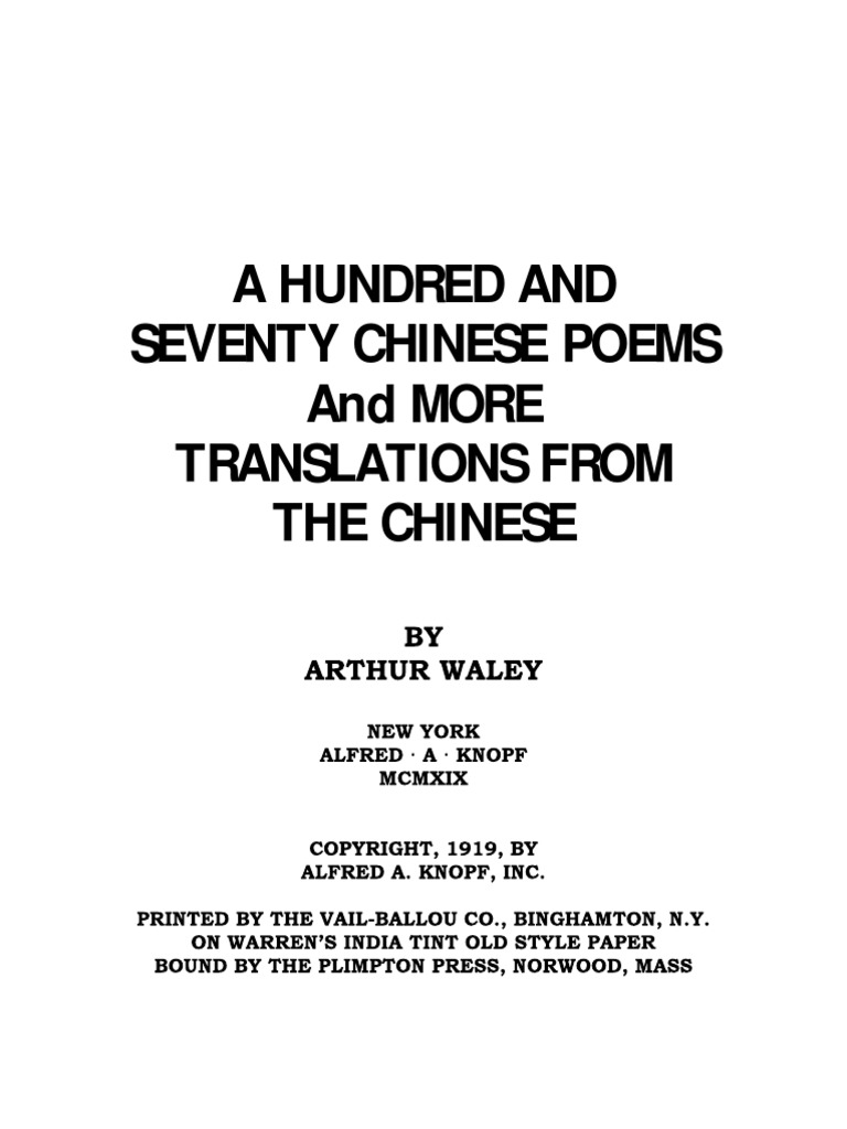 Arthur Waley - A Hundred and Seventy Chinese Poems | PDF | Chinese ...