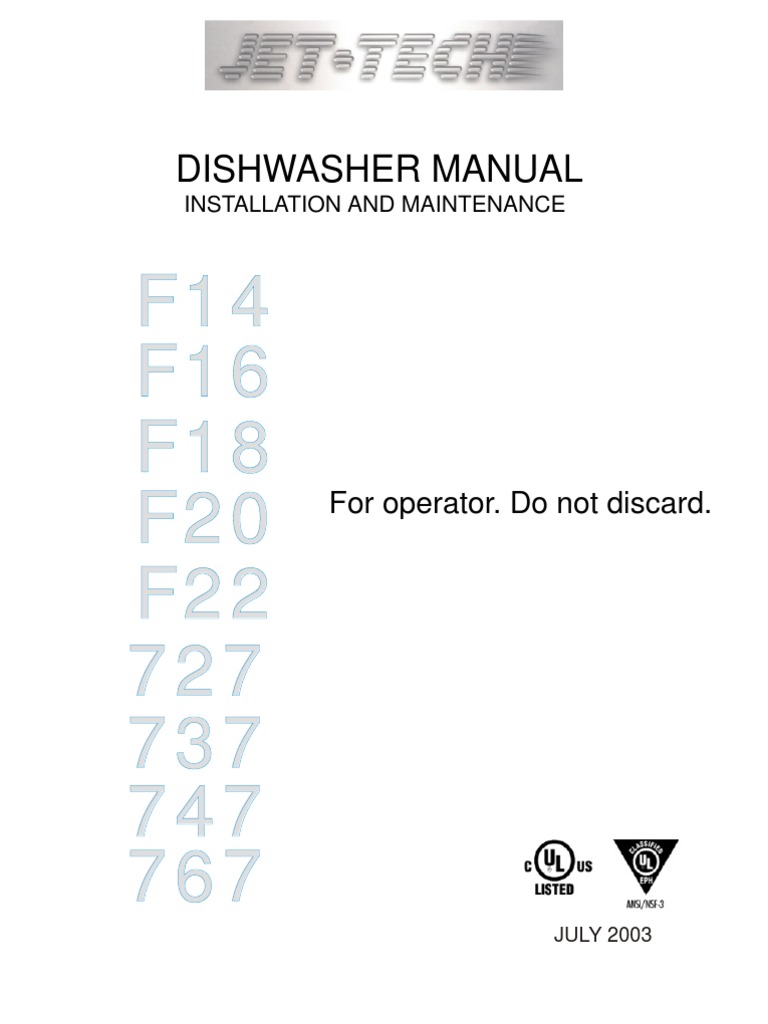 User Manual All JET-TECH Models | PDF | Dishwasher | Washing Machine