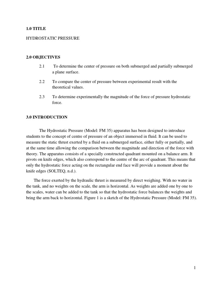 Hydrostatic Pressure | PDF | Weighing Scale | Force