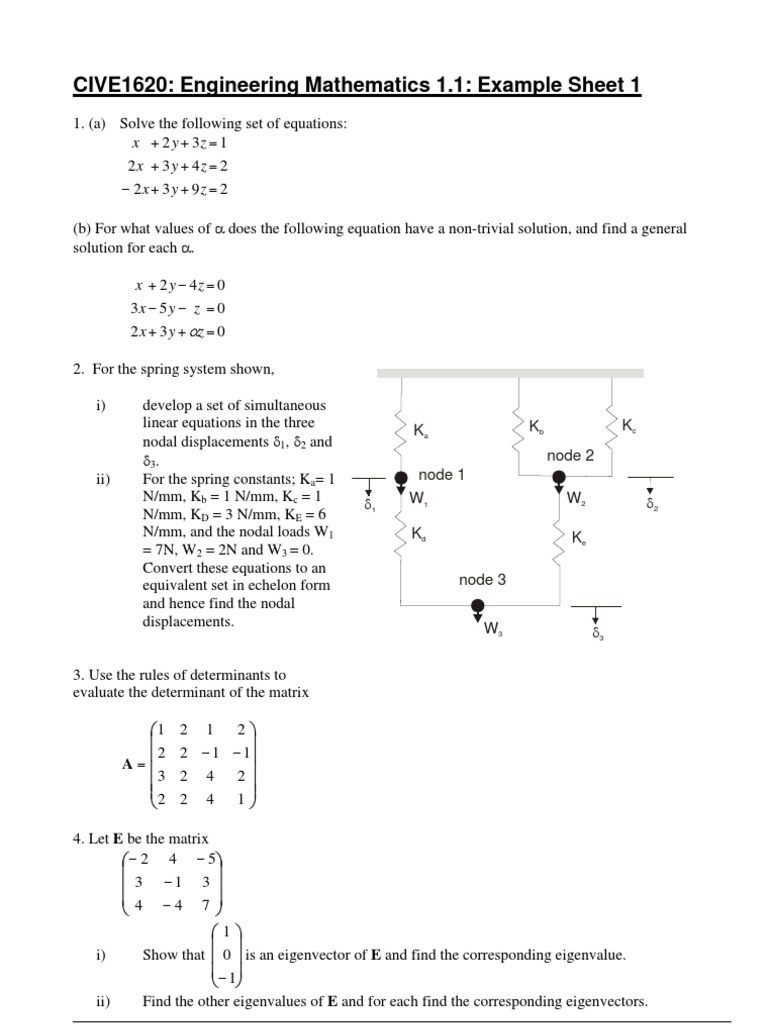 Engineering Mathematics Example Sheet 1 | PDF